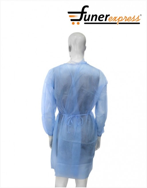 Bata Descartável em TNT + PE azul impermeável com punho (emb. 10 unid.)