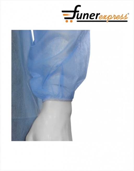 Bata Descartável em TNT + PE azul impermeável com punho (emb. 10 unid.)